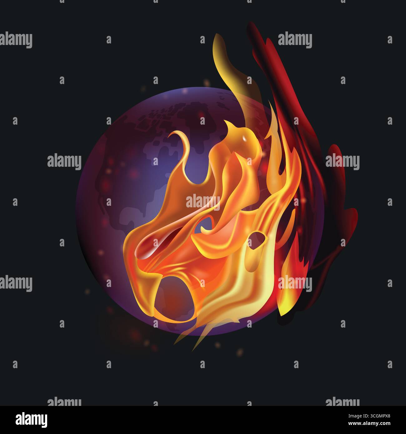 The globe is on fire, global warming, the average temperature on earth ...
