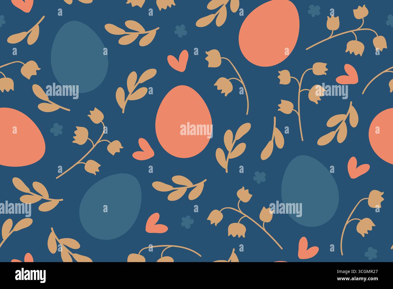 easter, spring seamless pattern with eggs, hearts and floral elements ...