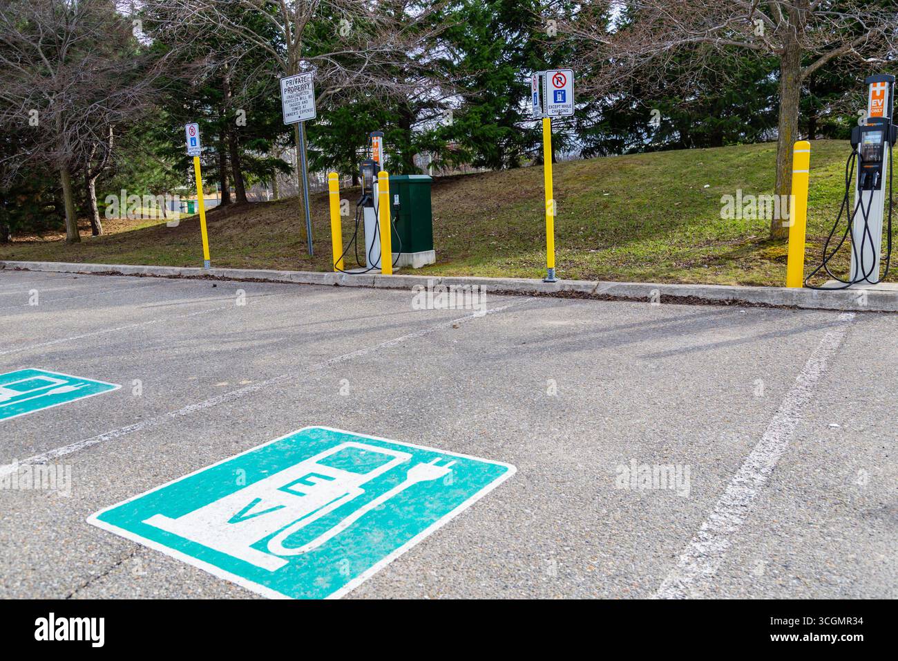 Electric vehicle charging area in the parking lot. Charging stations ...