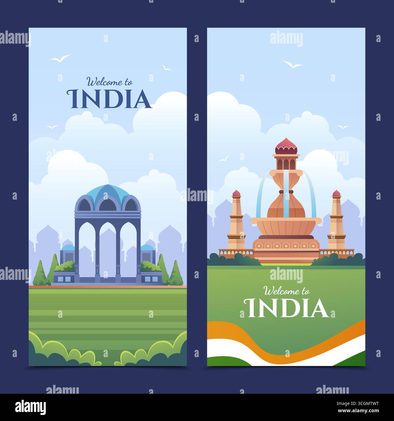 Flat Hand Drawn Vibrant Illustrations of Indian Monuments and Culture ...