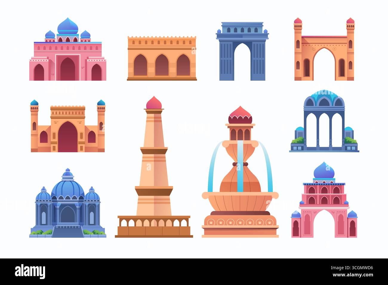 Hand-Drawn Flat Composition of Famous Indian Palaces Collection Stock ...