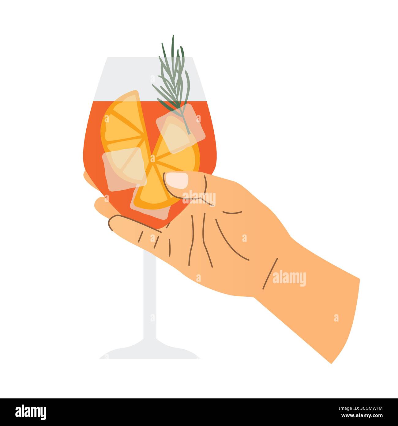 hand with aperol spritz cocktail; summer vibe - vector illustration ...