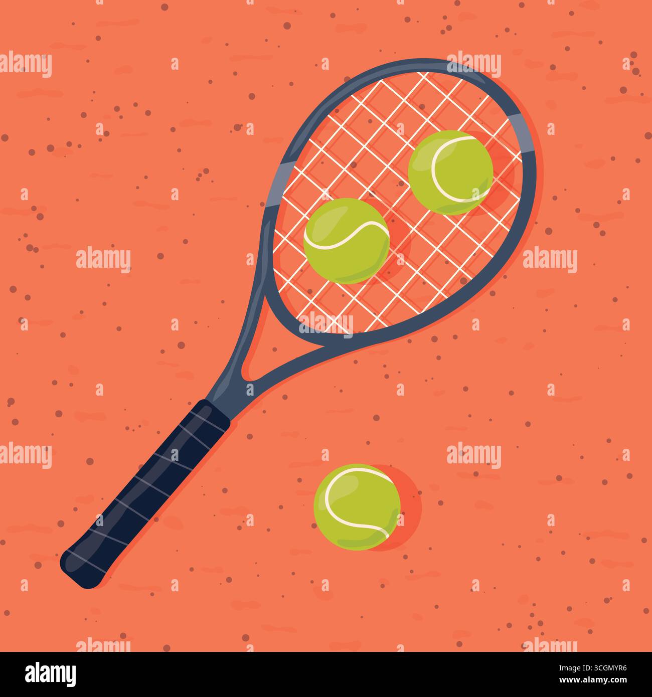 tennis racket and balls on a clay court - vector illustration Stock ...