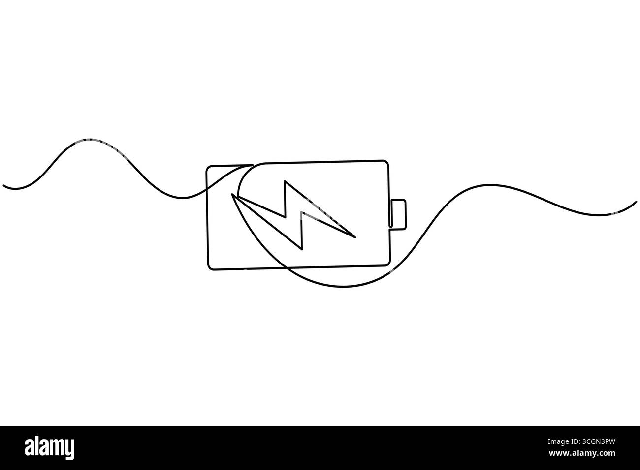Charging battery icon continuous one line drawing with lightning bolt ...