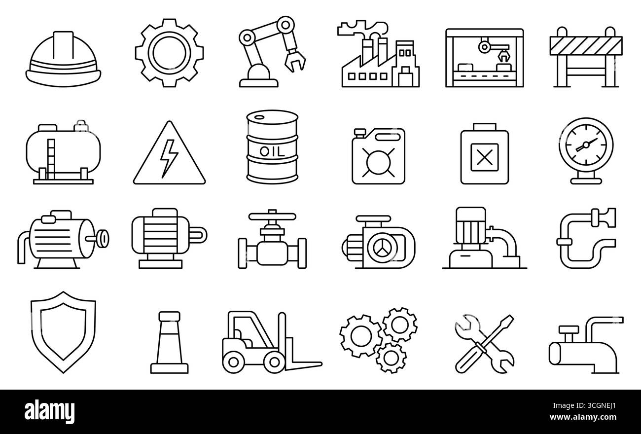 Explore a detailed collection of industrial equipment icons featuring ...