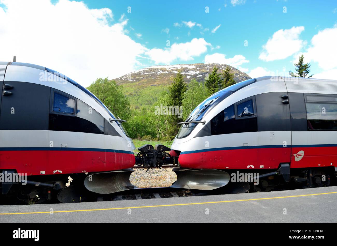 Back to back Class 93 diesel multiple units at Bjorli station on the ...