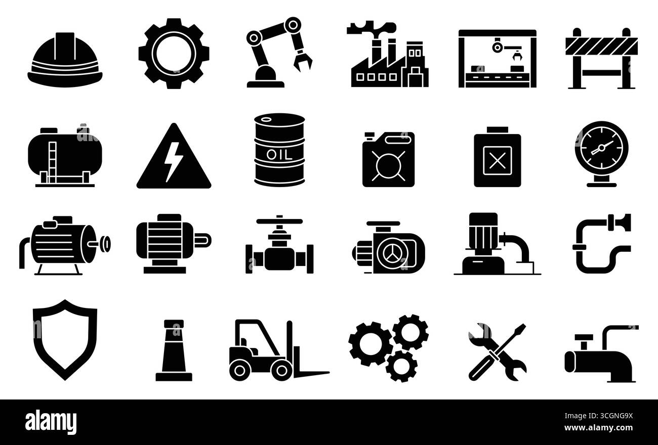 A diverse collection of industrial icons showcasing equipment, tools ...