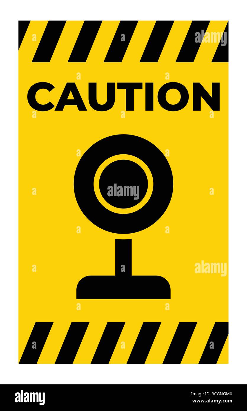 This bright yellow caution sign features a bold circular symbol on a ...