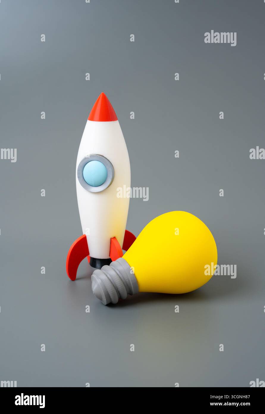 Rocket and light bulb. Concept of ideas and technologies. Startup ...