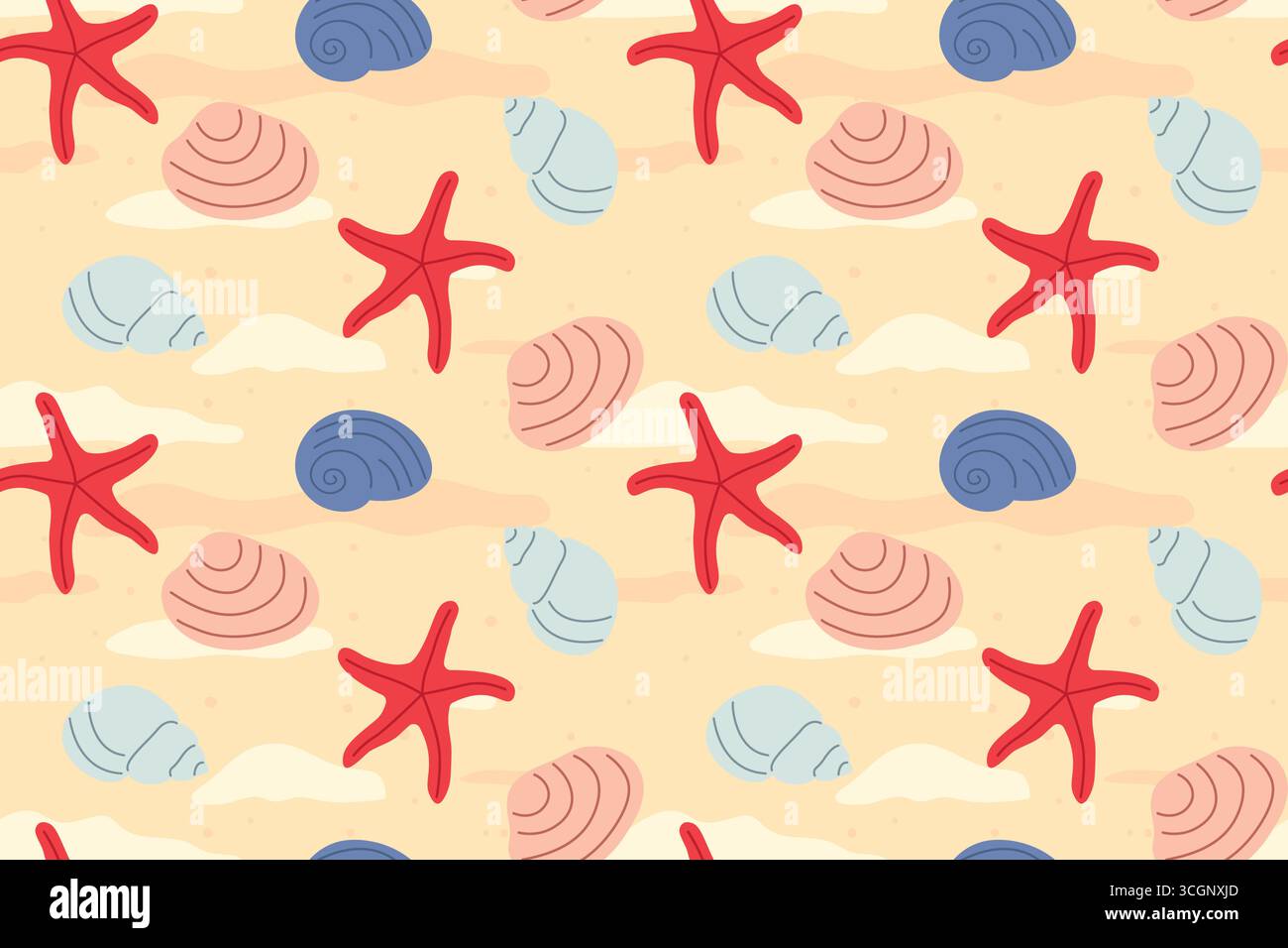seamless beach, marine pattern with sand sea shells and starfish, great ...
