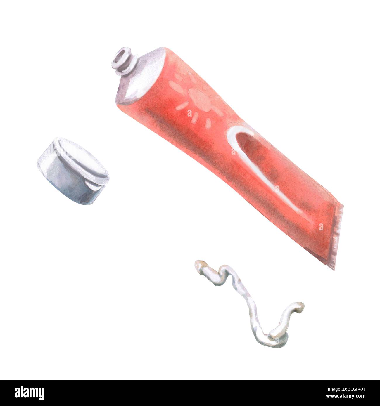 Open tube with squeezed out sunscreen and cap. Isolated watercolor ...