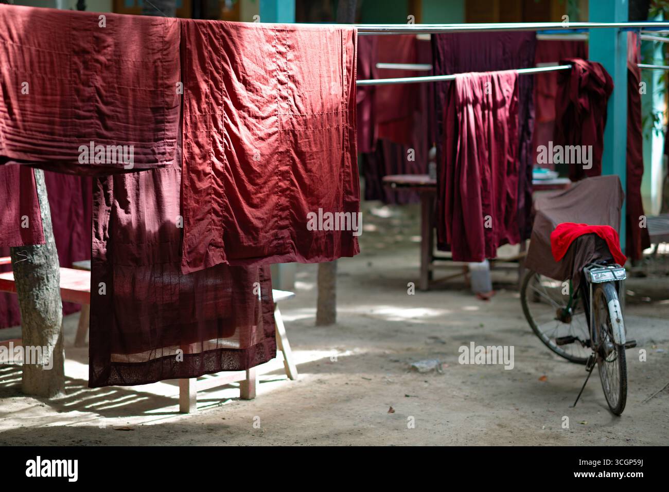 Mahagandayon Monastery Buddhist Monk Robes Drying Mandalay Myanmar ...