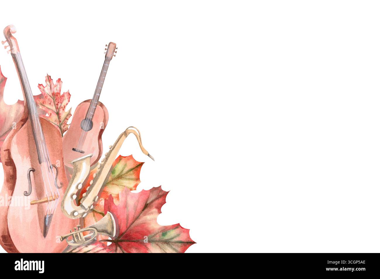 Rectangular frame with musical instruments and autumn leaves. Isolated ...