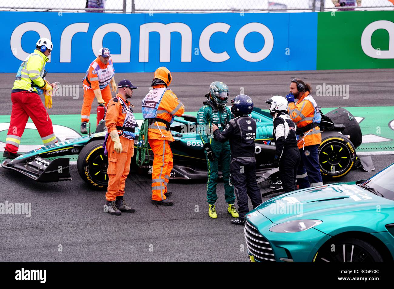 Aston Martin's Lance Stroll after crashing during 2nd practice at ...