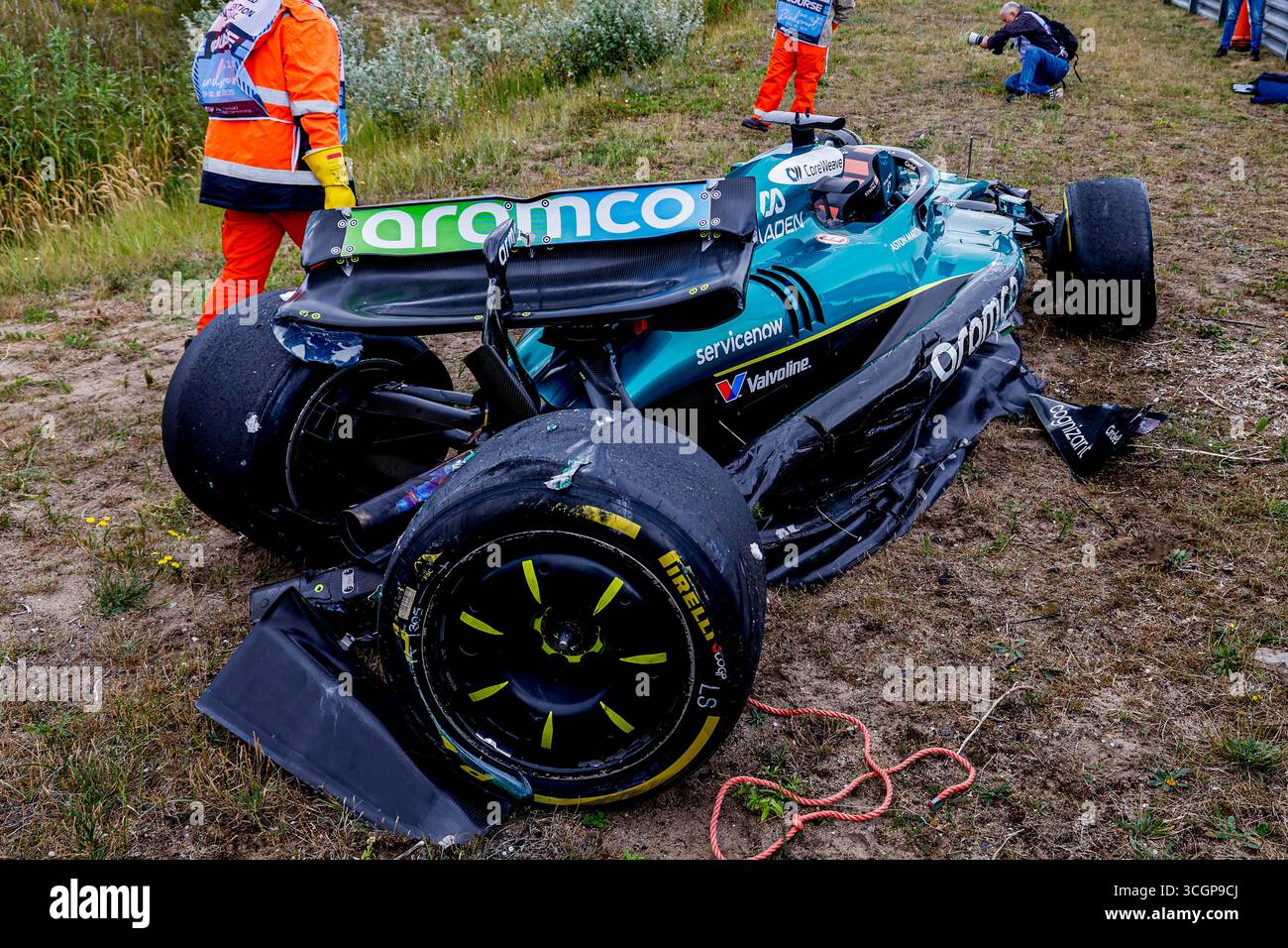 damaged car of Lance Stroll of Canada and Aston Martin F1 Team after ...