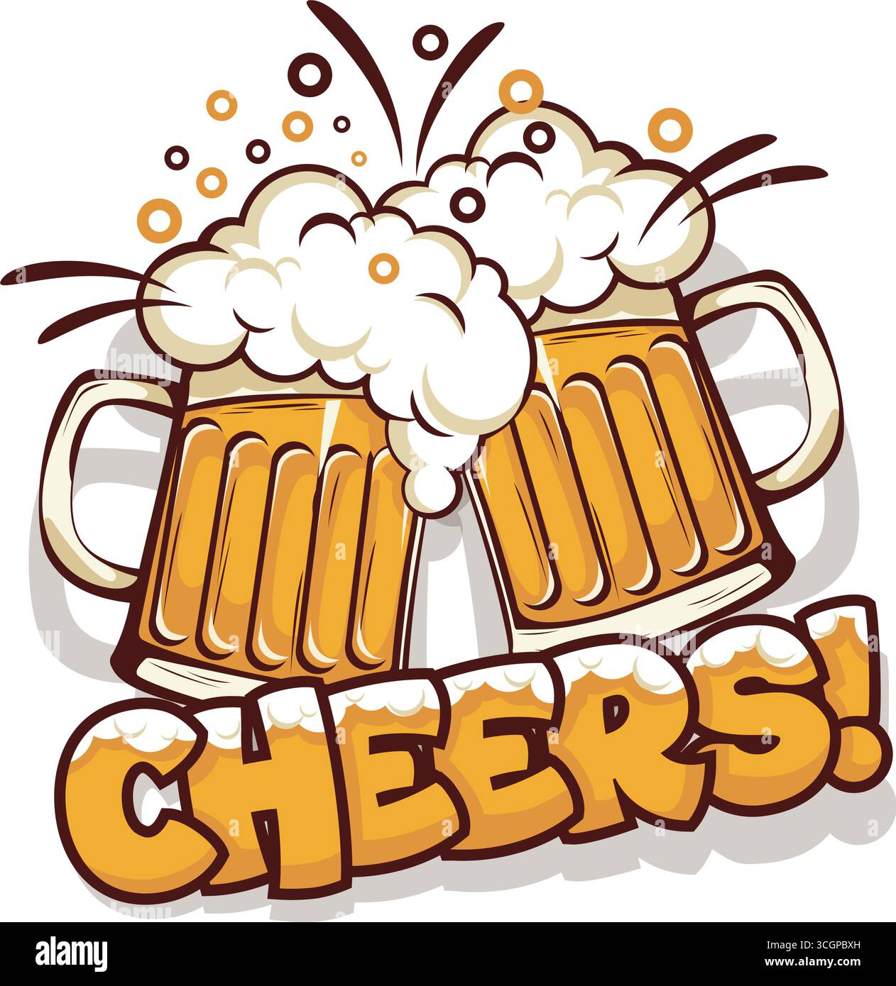 Beer Time poster in comic style. Hand drawn design with beer mugs and ...