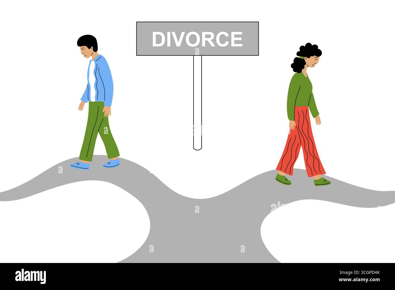 The illustration symbolizes the process of separation and divorce Stock ...