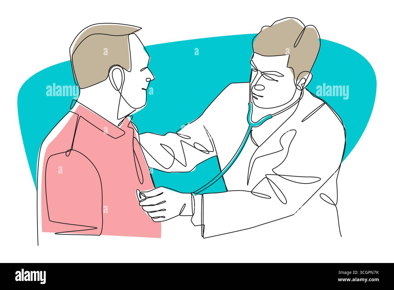 Single continuous line art drawing illustrations of doctor examining a ...