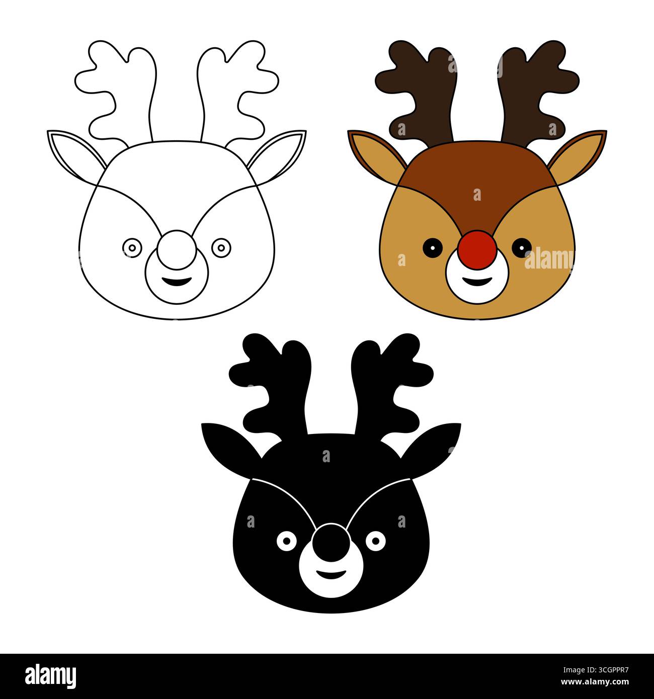 Set of Cute Reindeer Face Vector Illustration. Perfect for Christmas ...