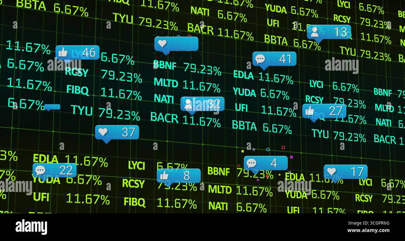Displaying floating social media icons overlaying trading UI, with ...