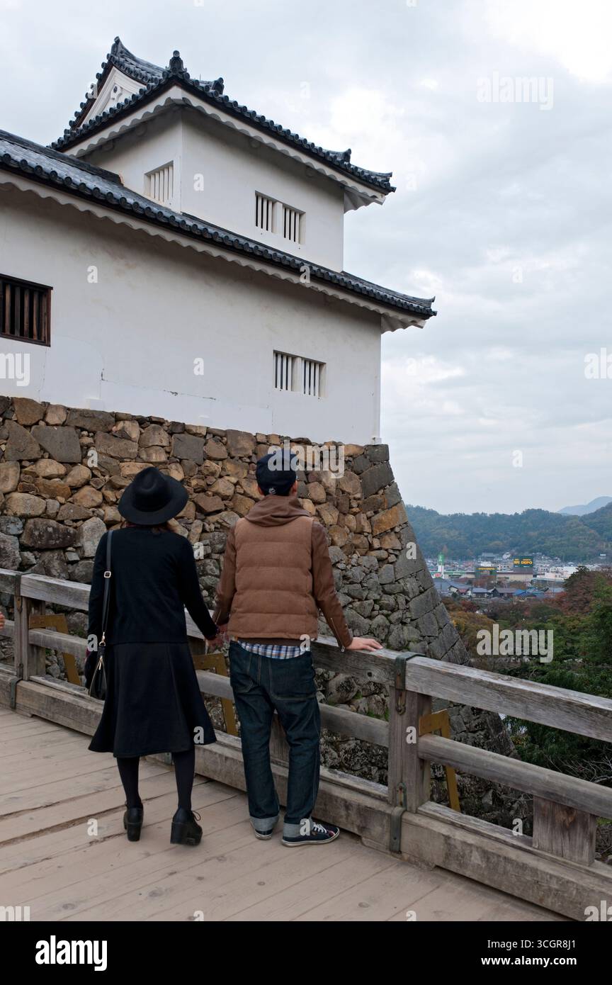 Hikone Castle Tenbin Yagura guardhouse and visitors crossing the ...