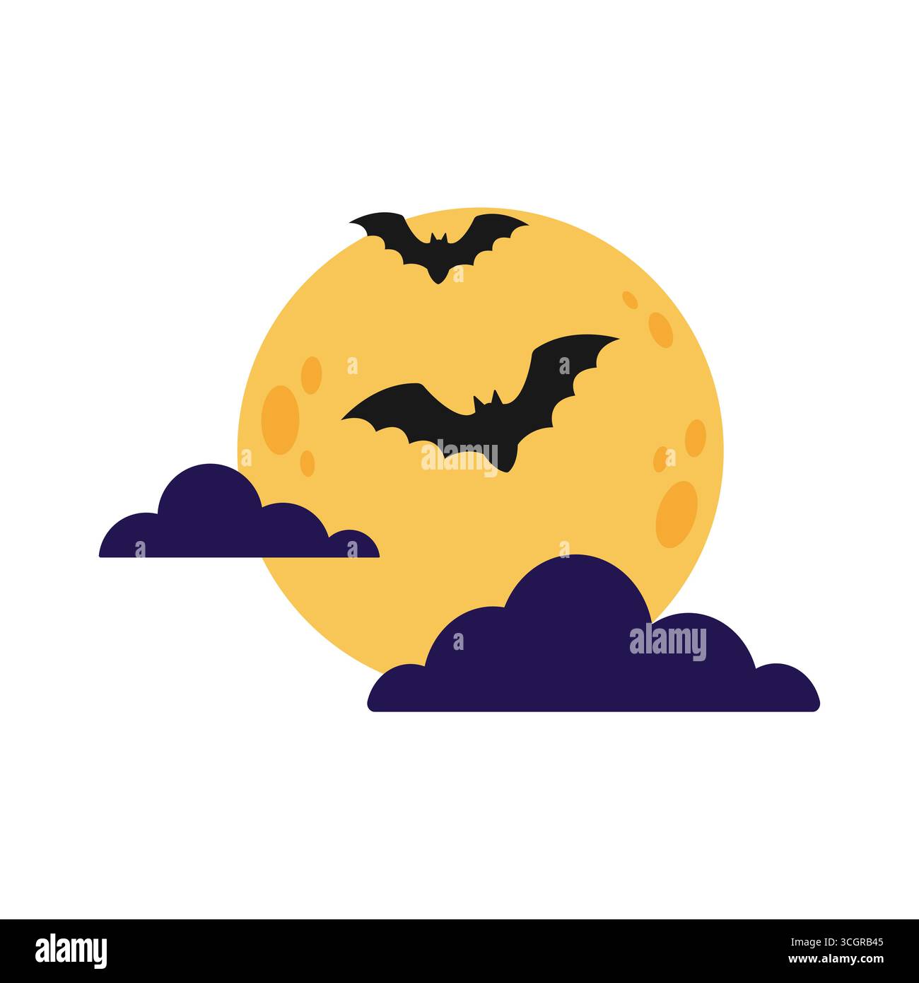 Hand-drawn moon and bats. Halloween design. Isolated white background ...