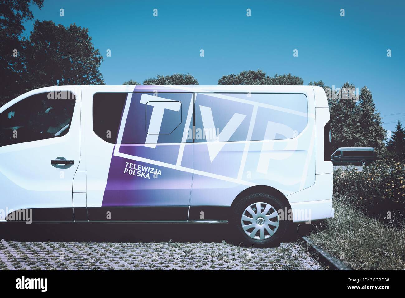 TVP - Telewizja Polska ("Polish Television") logo on the side of a van ...