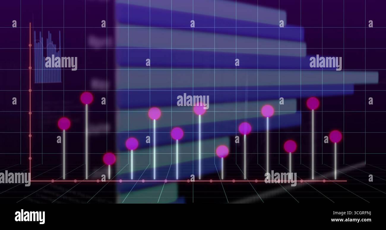 Projecting 3D holographic chart floating on virtual display, with glowing axis and neon data ...