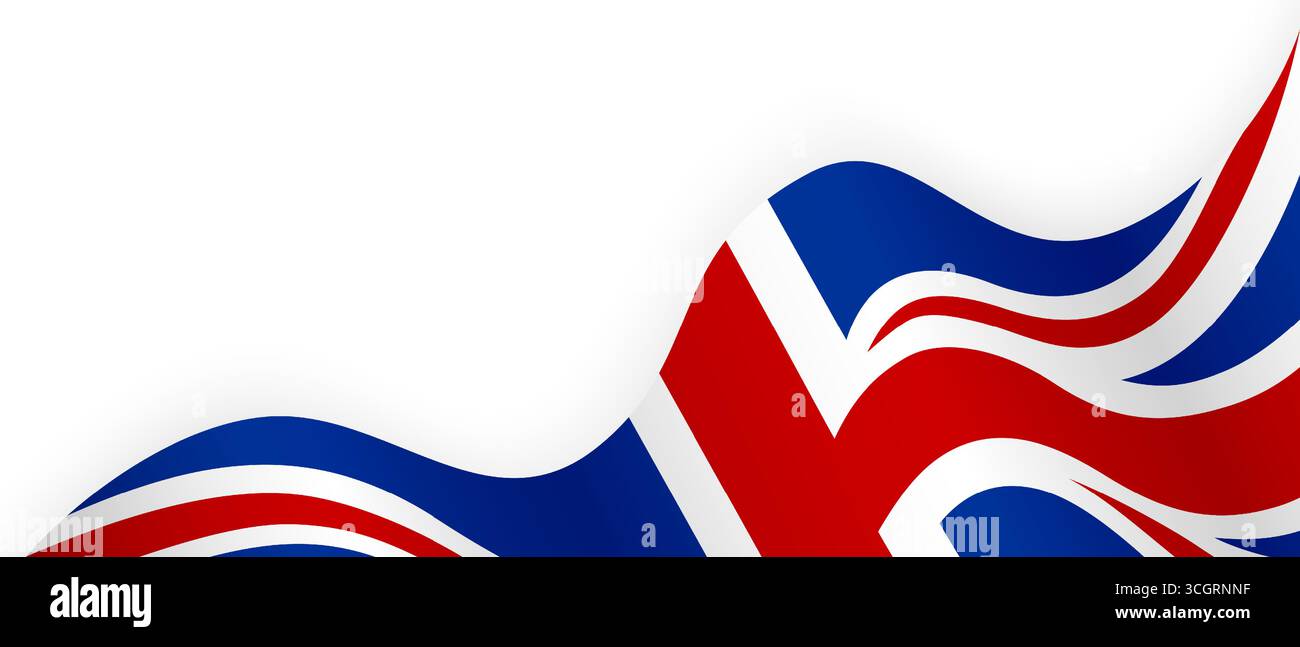 Abstract waving United Kingdom flag with red, white, and blue stripes ...