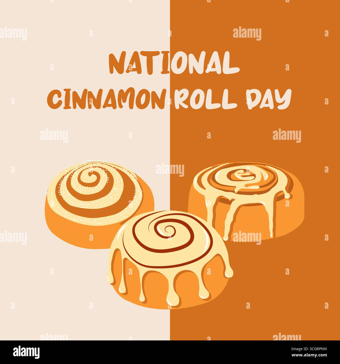 Autumn banner for National cinnamon roll day in flat style. Hand drawn ...