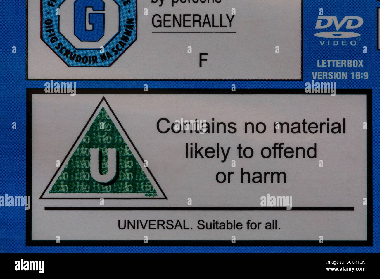 U rating classification on DVD case - Universal suitable for all ...
