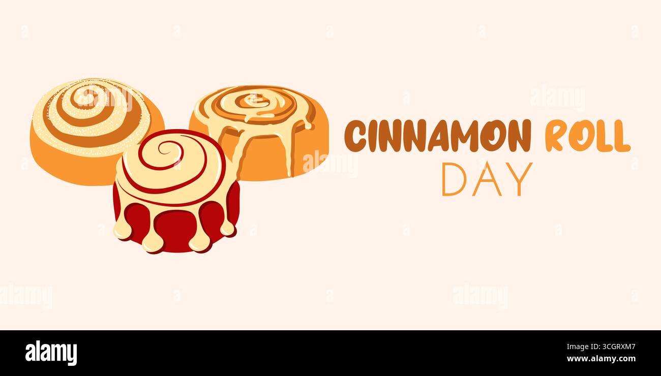 Autumn banner for National cinnamon roll day in flat style. Hand drawn ...