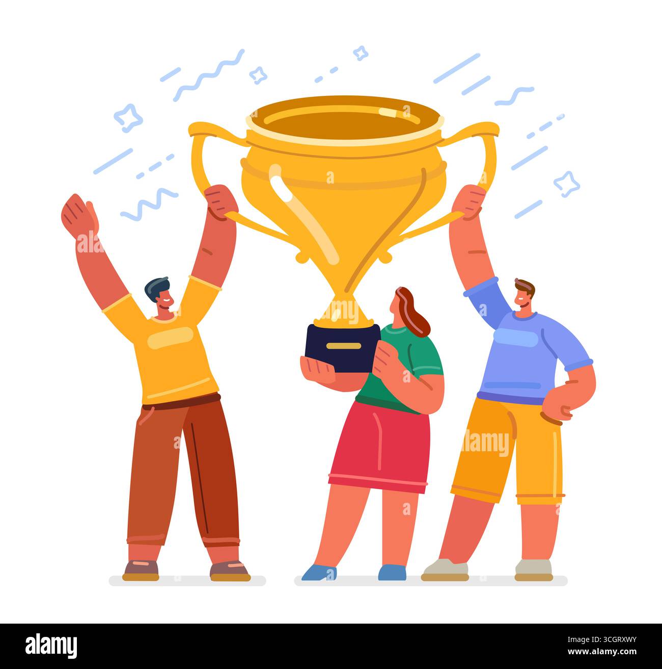 Team holding winning trophy cup. Success recognition, reward for ...