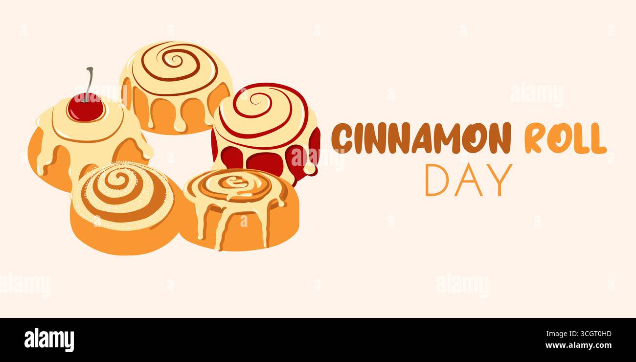 Seasonal card with buns for National cinnamon roll day in flat style ...