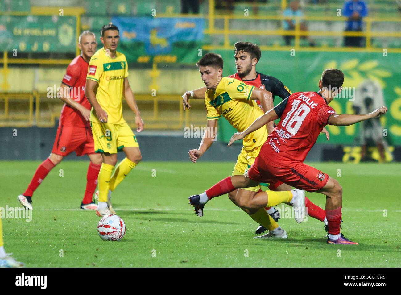Antonio Mauric of Istra and Iker Pozo and Ivan Fiolic of Gorica during ...