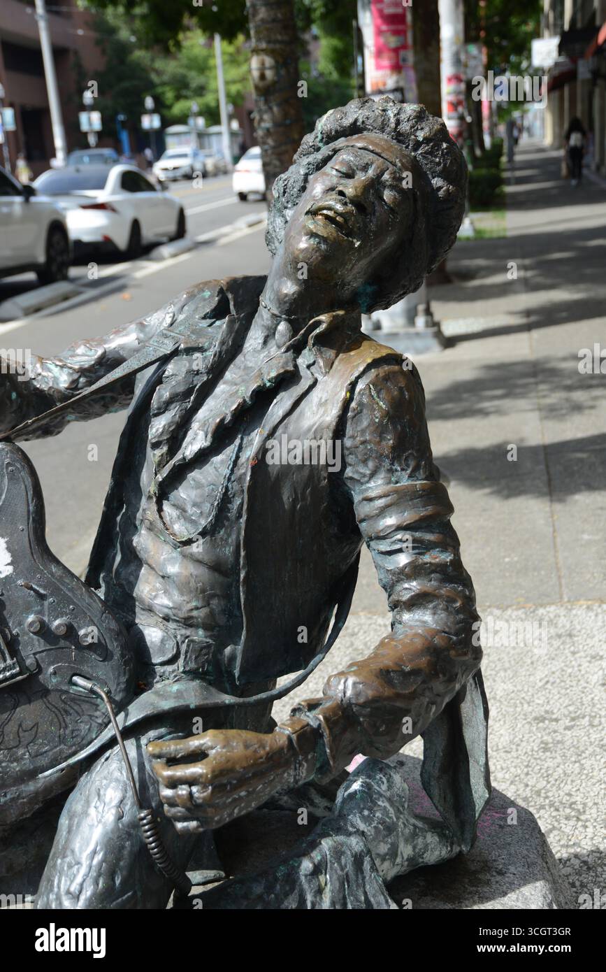 Jimi Hendrix Statue Tourist attraction in Seattle, Washington Stock ...