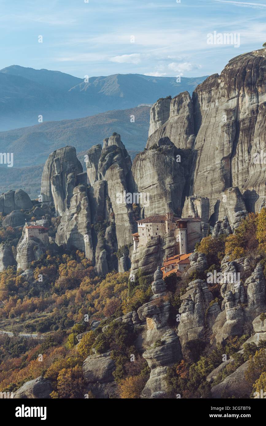 Meteora, in Greece, features stunning rock pillars topped with ancient ...