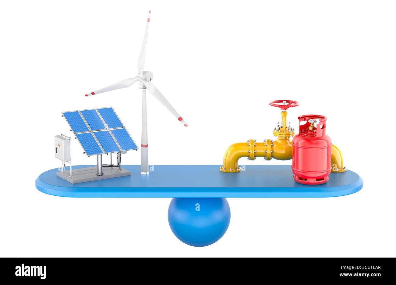 Balance of renewable and fossil energy, concept. Seesaw with solar ...
