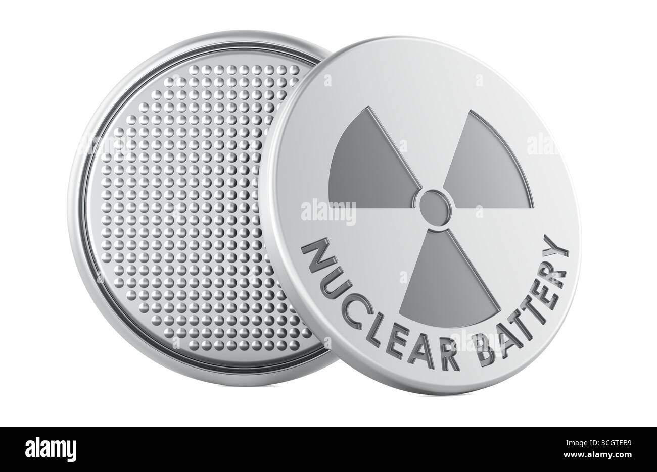 Nuclear battery with radiation symbol. 3D rendering isolated on white ...