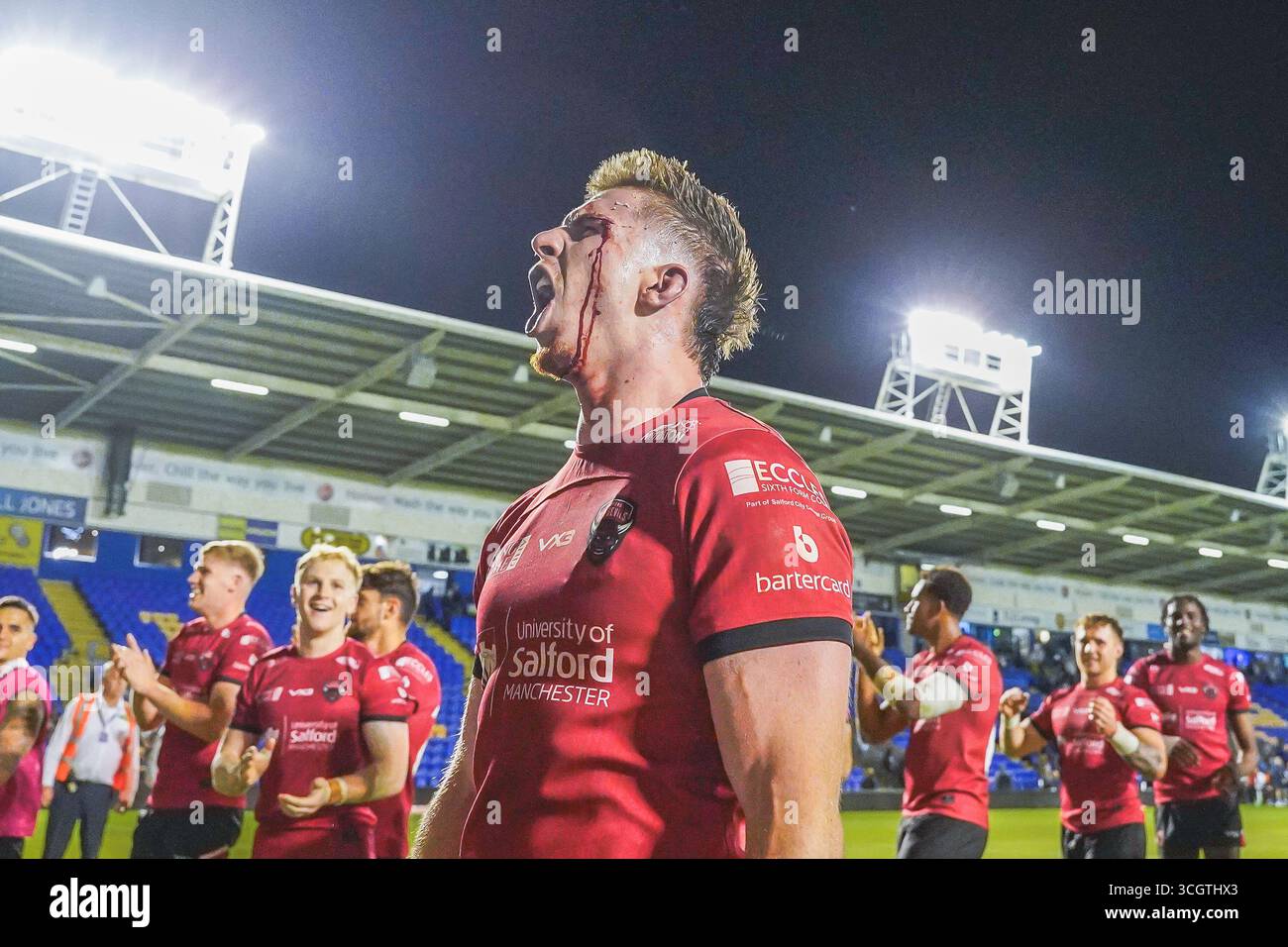 WARRINGTON, ENGLAND - August 29: Loghan Lewis of Salford Red Devils ...
