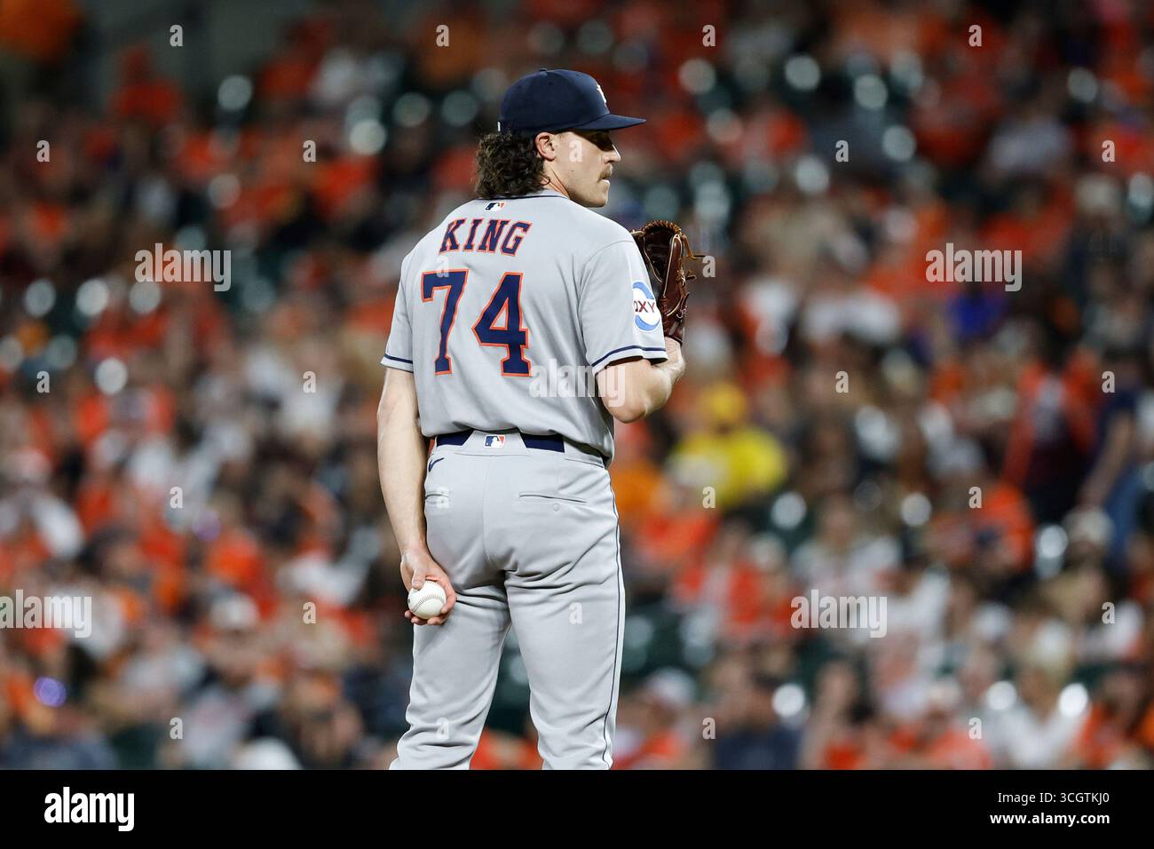 Houston Astros pitcher Bryan King (74) sets to throw during the eighth ...