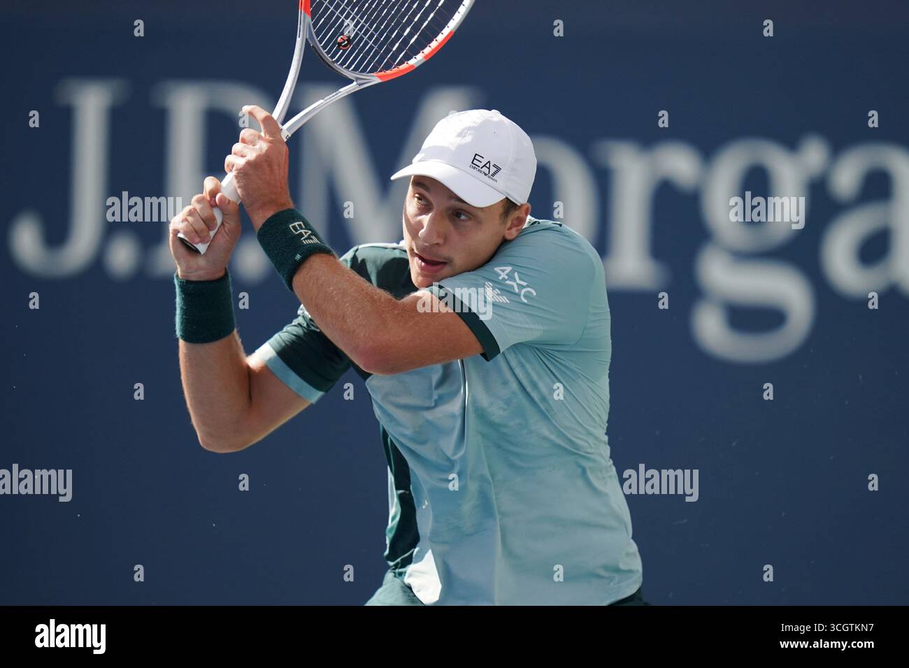 Hamad Medjedovic of Serbia during the first round of the U.S. Open tennis tournament, Tuesday ...