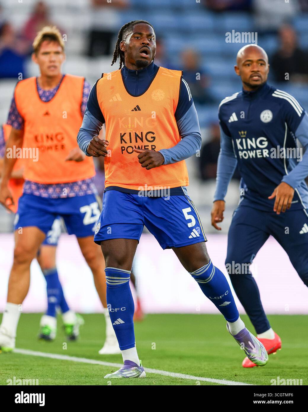 Leicester City's Caleb Okoli at warm up during the Sky Bet Championship ...