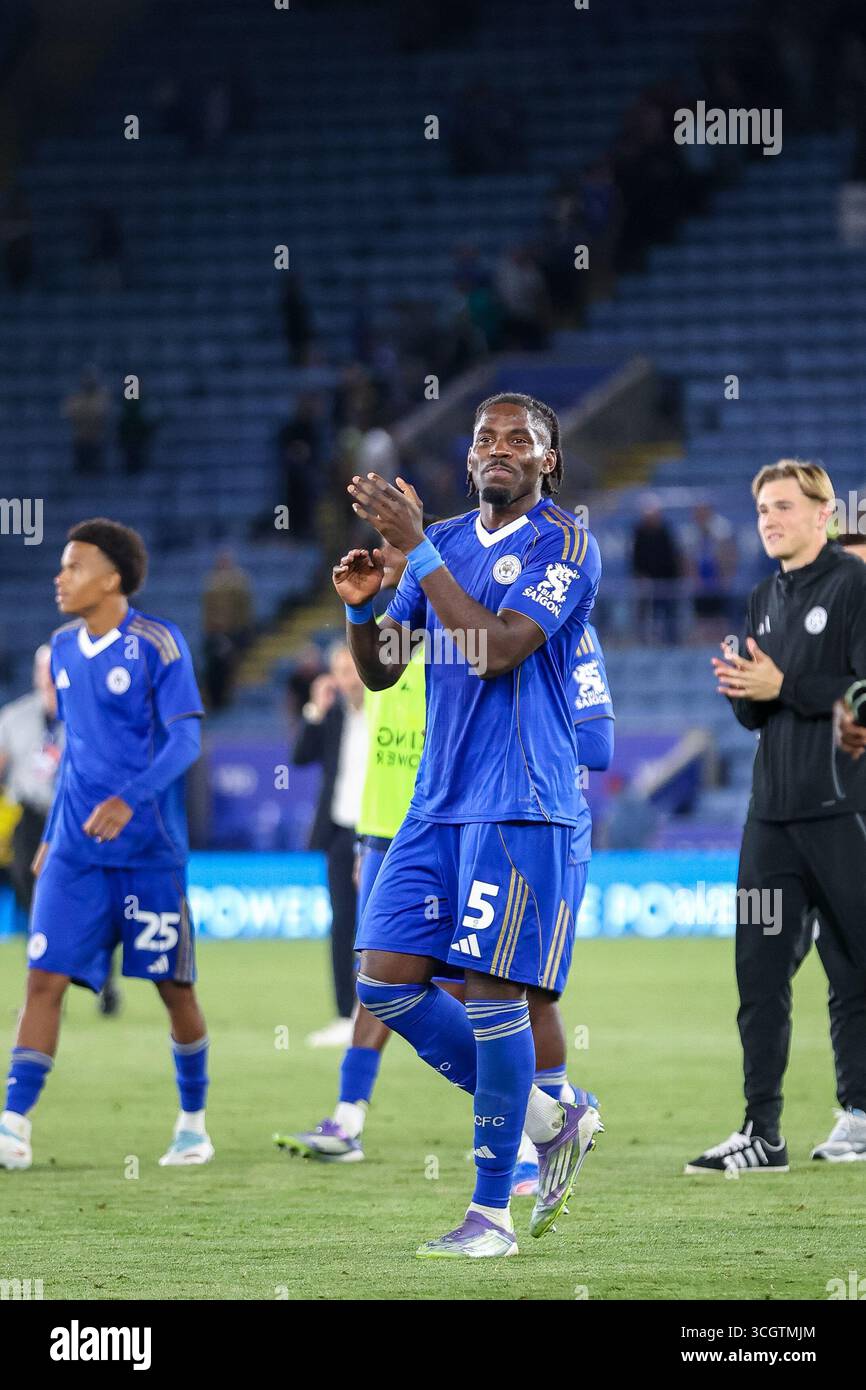 Leicester City's Caleb Okoli thanks the fans for the support during the ...