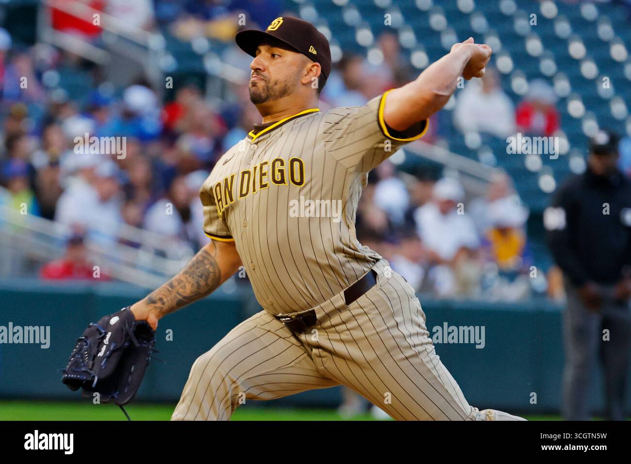 San Diego Padres starting pitcher Nestor Cortes throws to the Minnesota ...