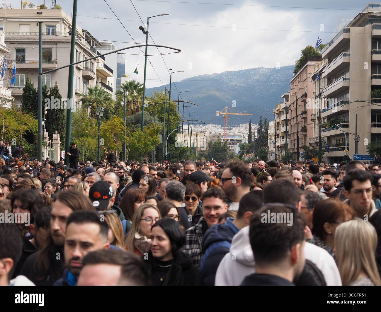 Athens, Greece - February 28, 2025: Dense crowd of people filling a ...