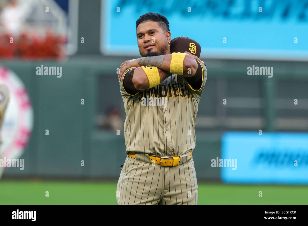 August 29th, 2025: San Diego Padres first baseman Luis Arraez (4) waves ...