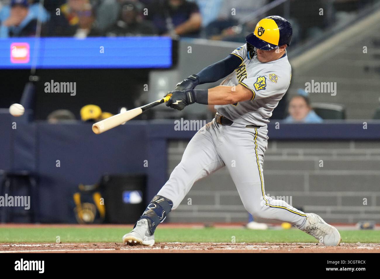 Milwaukee Brewers' Isaac Collins hits a two-run double against the ...