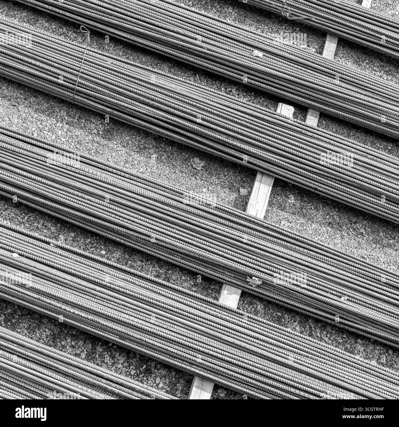 Abstract image of steel rebars for reinforcement concrete on a ...
