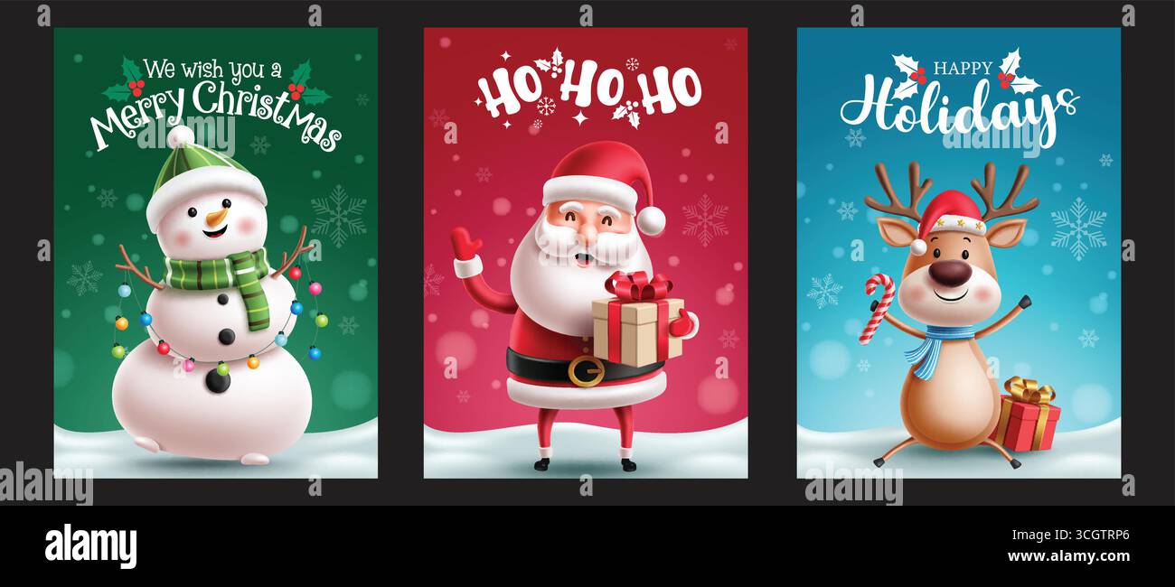 Christmas character greeting card clipart poster set. Merry Christmas ...